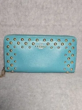 Coach | Bags | Coach Accordion Zip Wallet Cadet Blue With Gold Studs ...